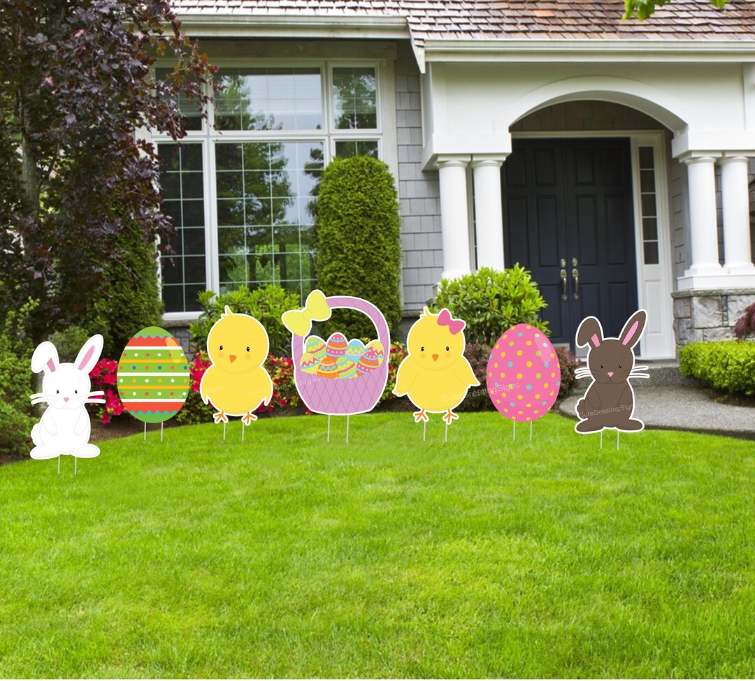 Happy Easter Outdoor Yard Decor Signs 7 Piece Variety Set Holiday Lawn ...