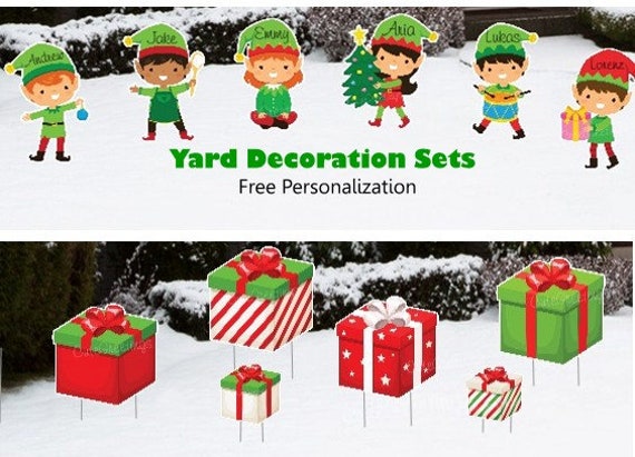 Christmas Decorations Elf Outdoor Lawn Sign Set Personalized | Etsy