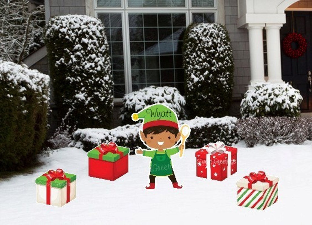 Merry Christmas Elf Yard Sign Sets Personalized Outdoor Holiday Gift ...
