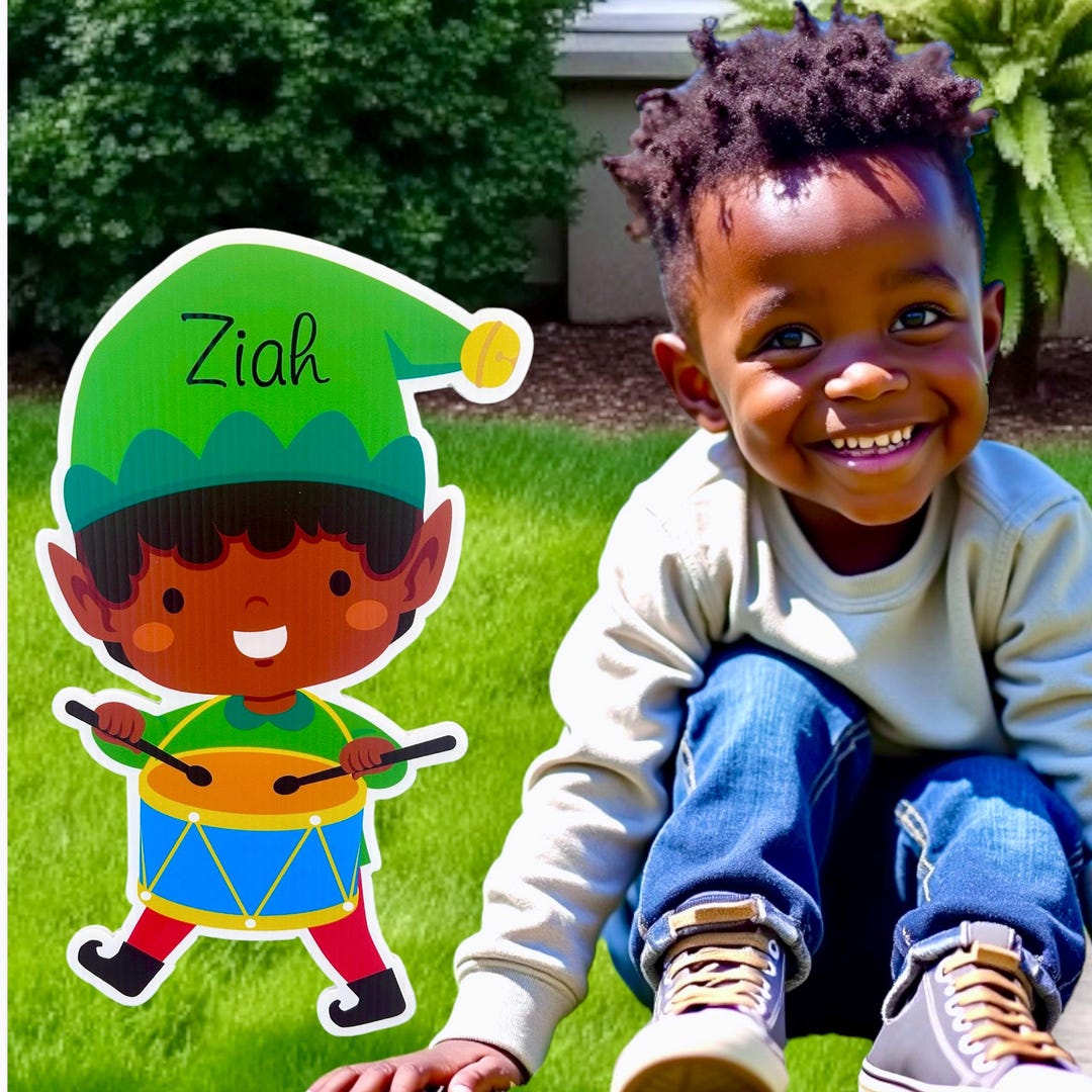 Merry Christmas Lawn Card, Personalized Boy Girl Elf Home Yard Sign ...