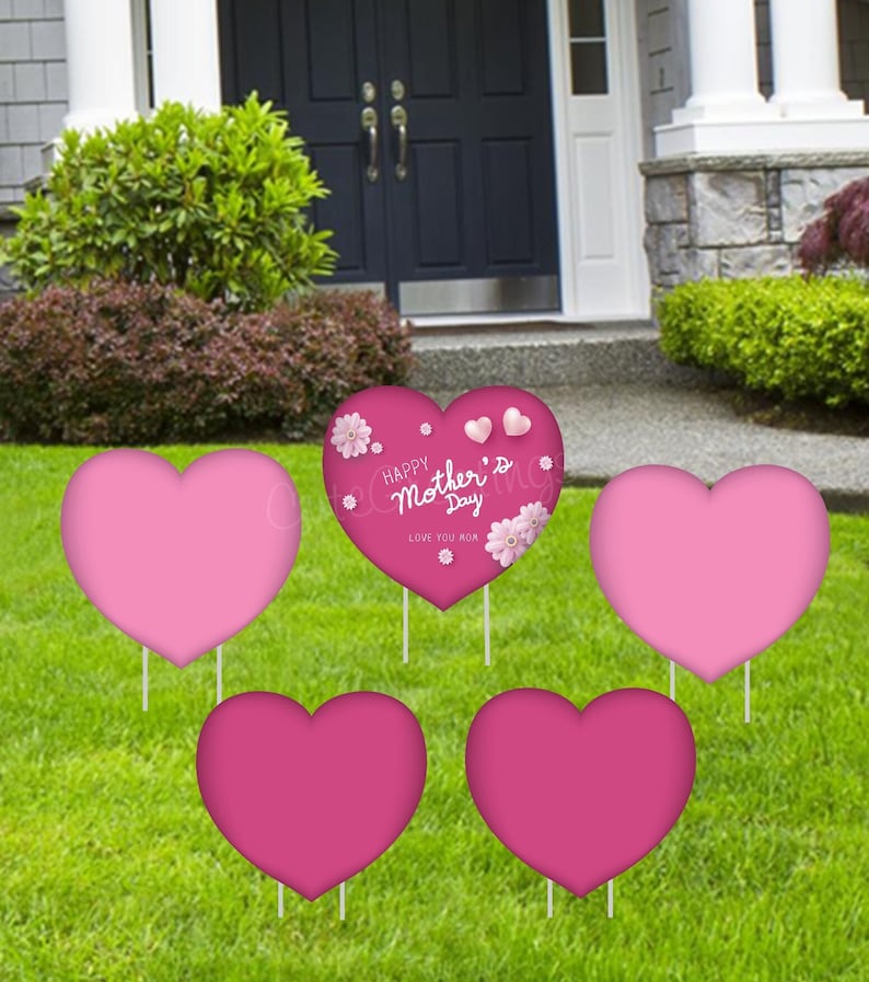 Mother's Day Heart Yard Signs: Pink Outdoor Lawn Art Decor - Etsy