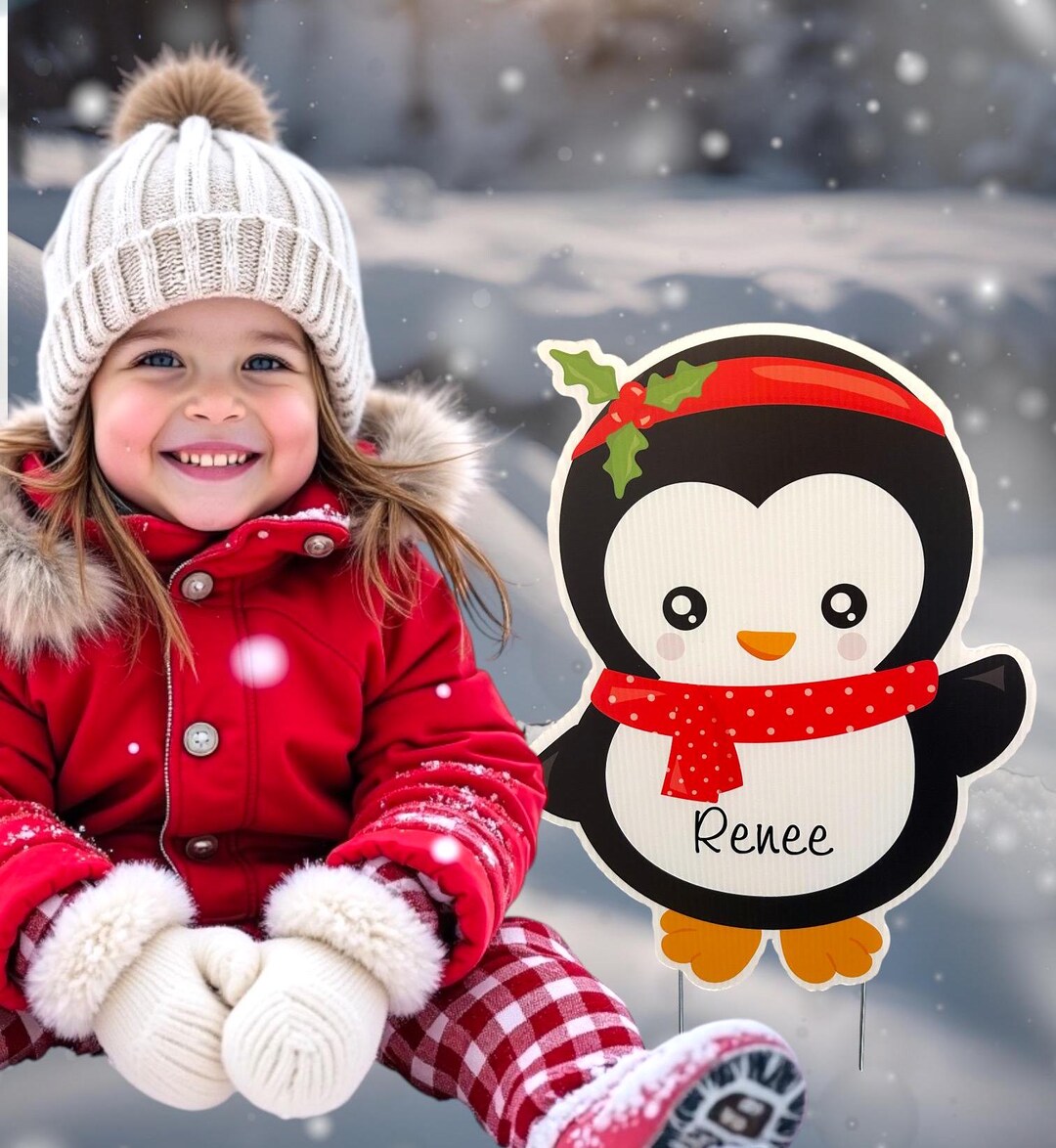 Personalized Penguin Christmas Yard Sign: Holiday Outdoor Lawn ...