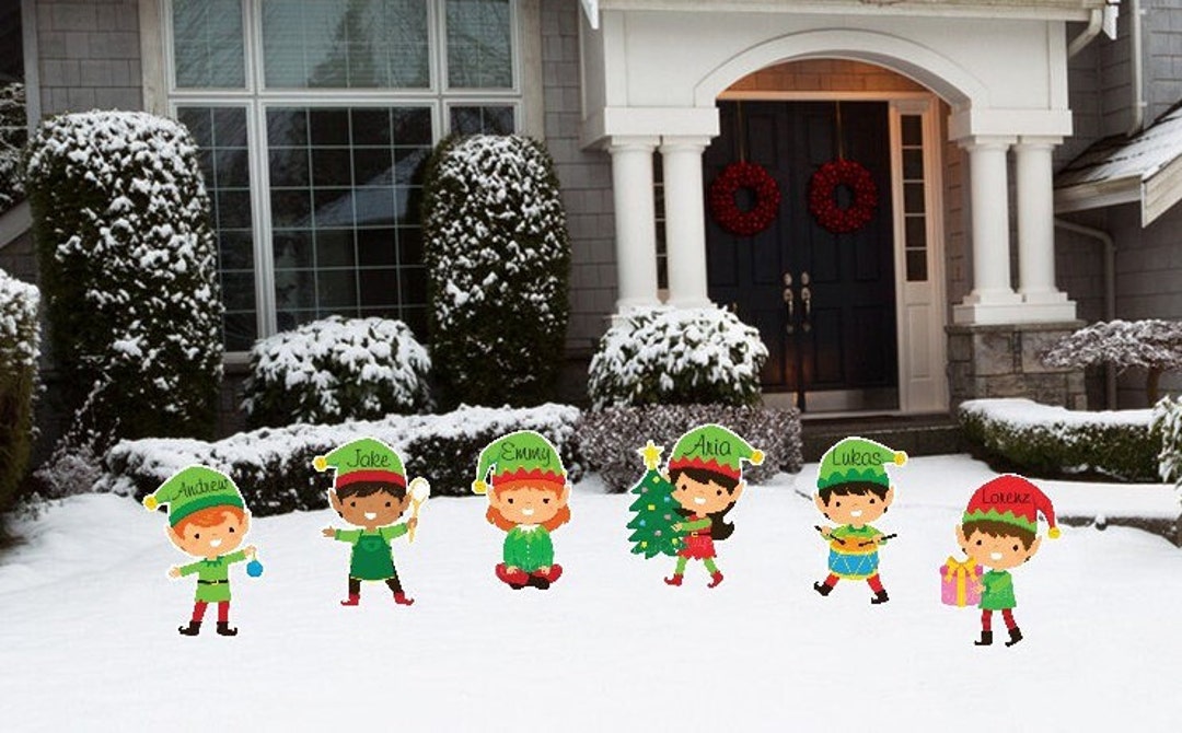 Christmas Elf Outdoor Lawn Sign Personalized Elves Yard Art Holiday ...