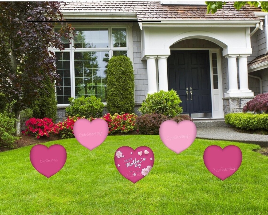 Mother's Day Heart Yard Signs: Pink Outdoor Lawn Art Decor - Etsy