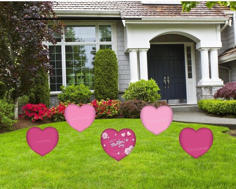 Mother's Day Heart Yard Signs: Pink Outdoor Lawn Art Decor - Etsy