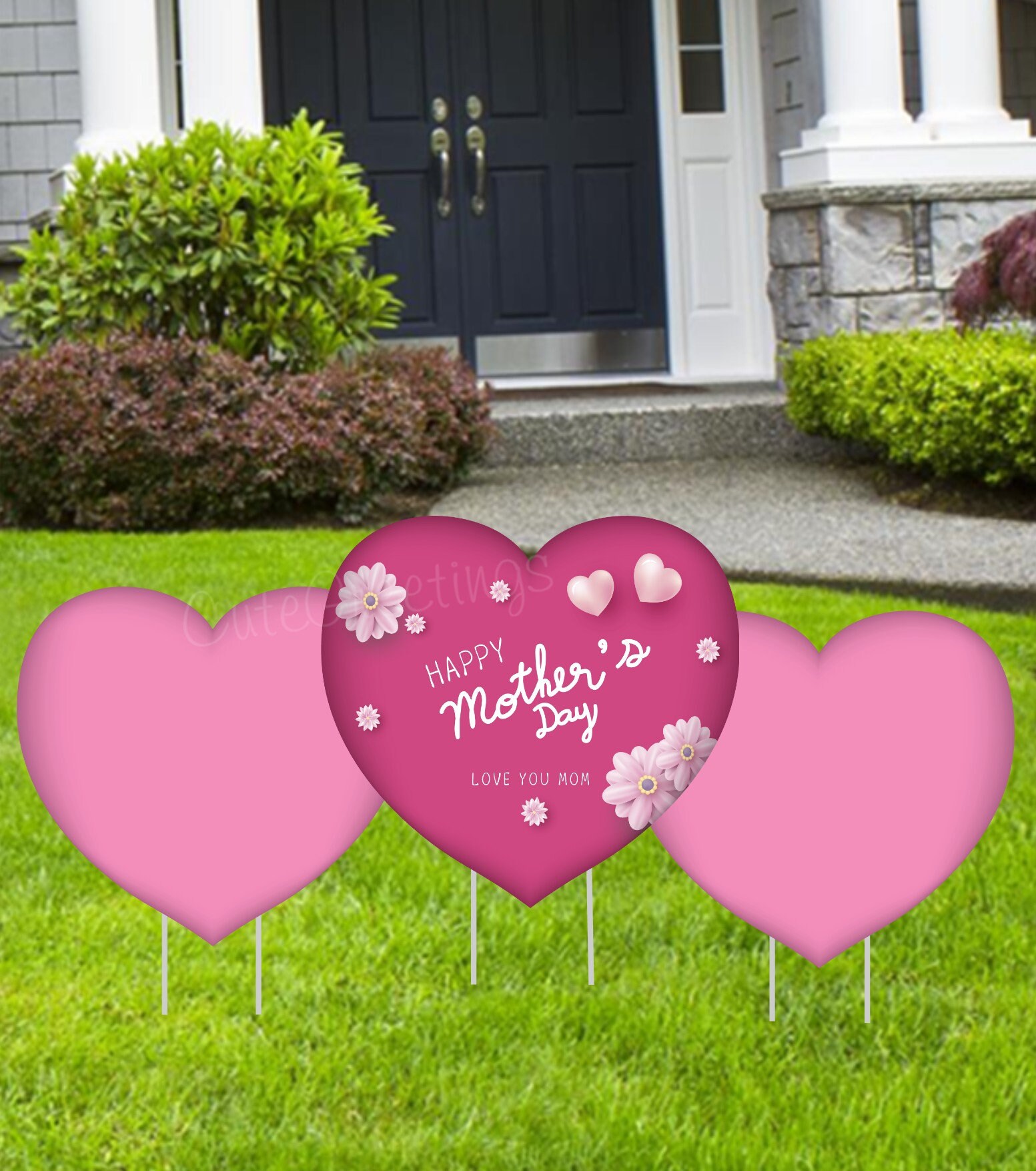 Mother's Day Heart Yard Signs: Pink Outdoor Lawn Art Decor - Etsy