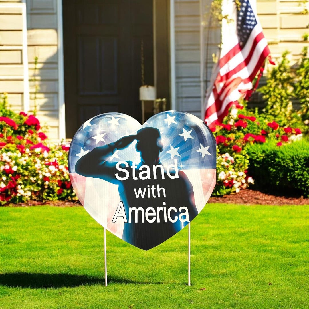 Patriotic Heart Shaped Yard Sign: American Flag Lawn Decor With Metal ...