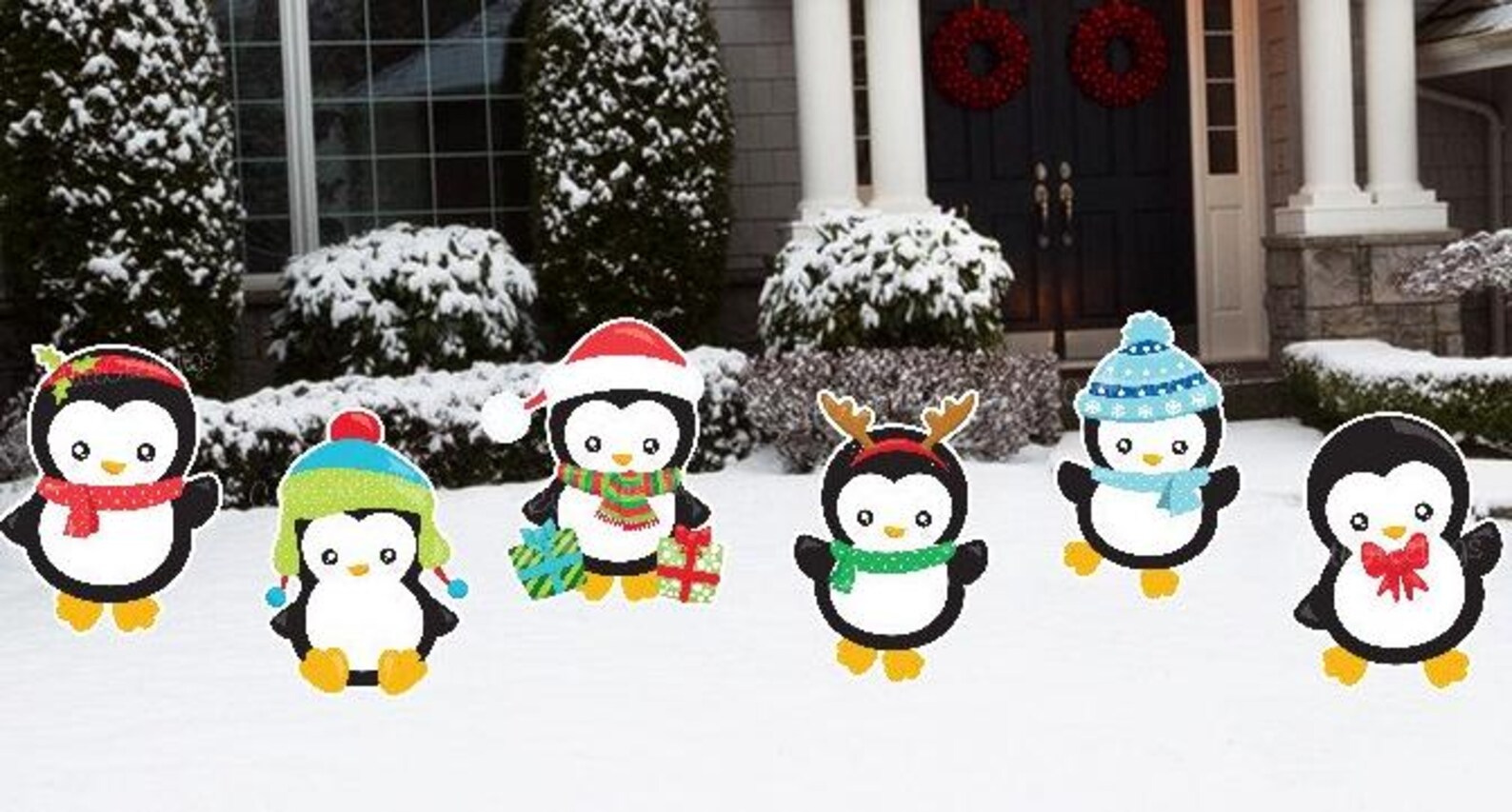 Penguins, Elves, Snowmen Christmas Yard Signs: Holiday Ornaments Lawn ...