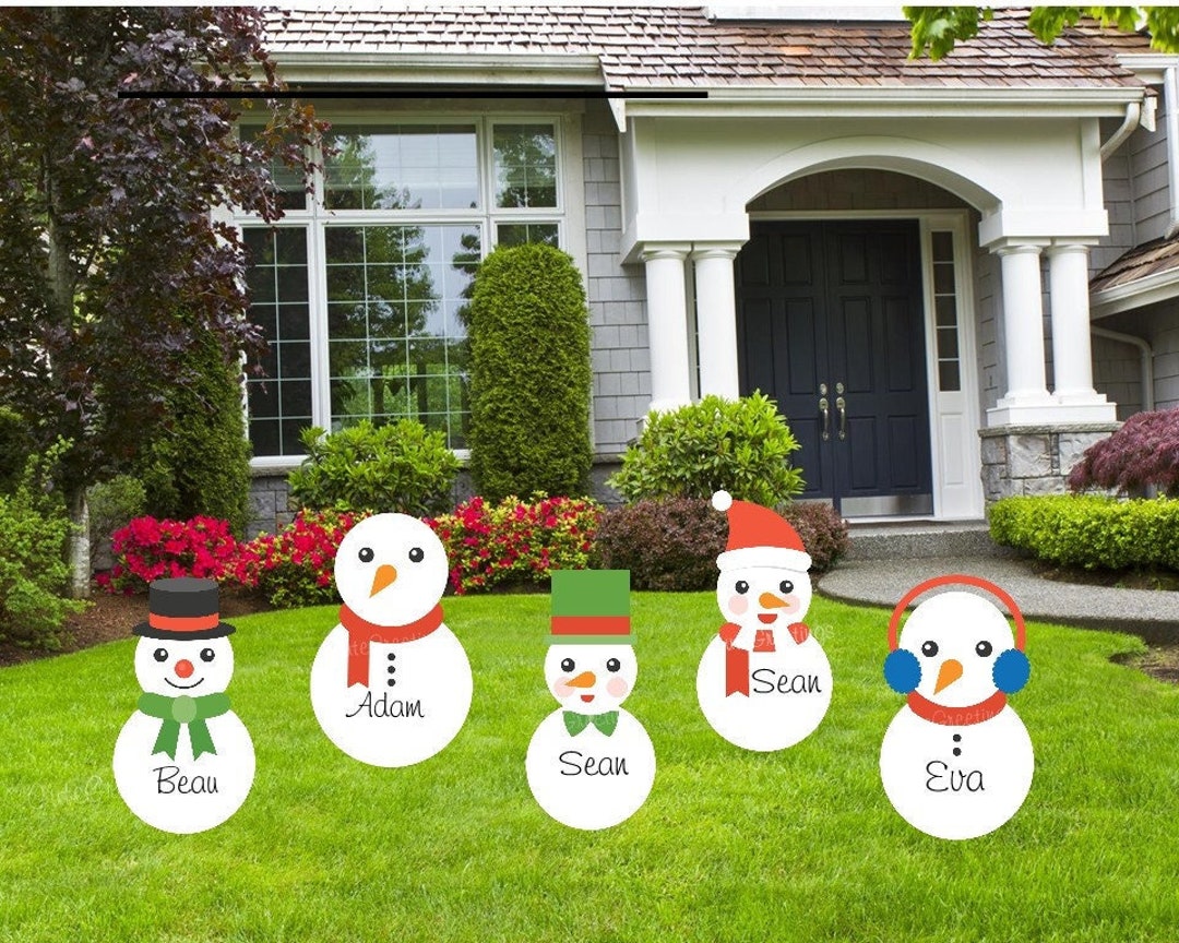 Outdoor Snowman Lawn Sign Set, Personalized Name Decoration, Christmas ...