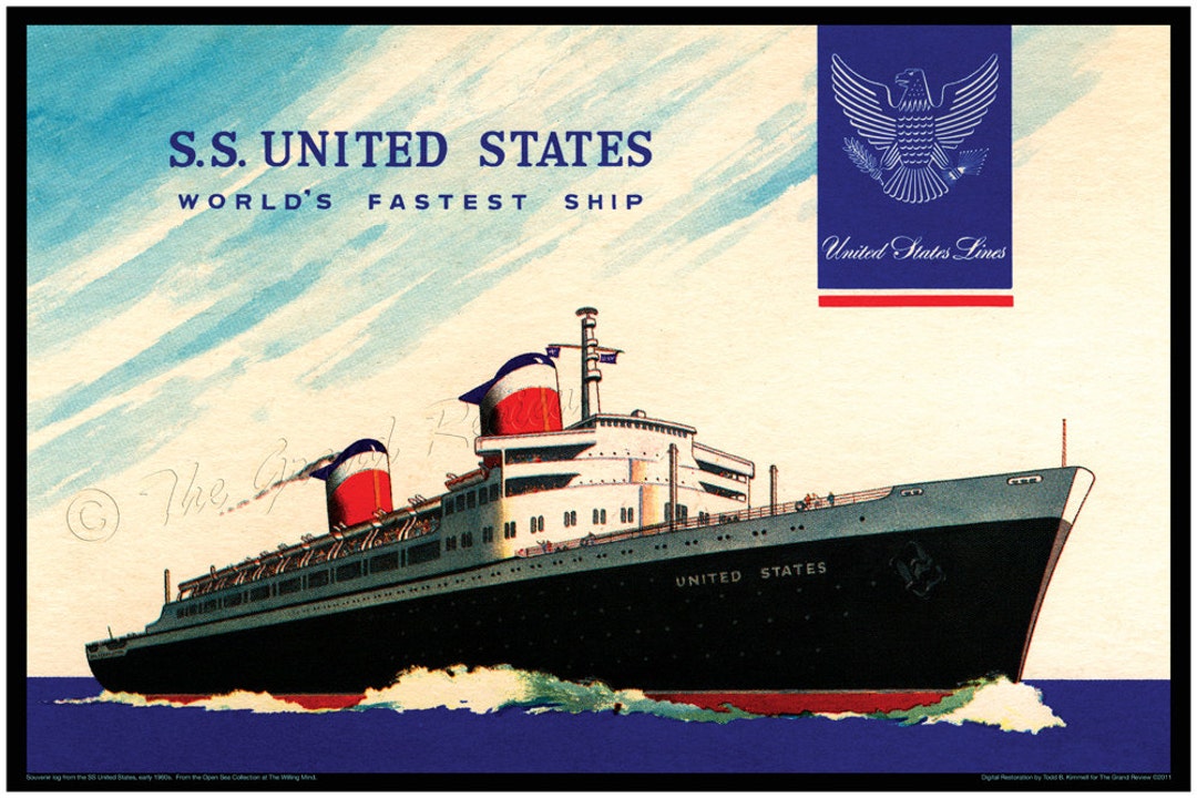 Vintage Philadelphia Print - S S United States - Fastest Ocean Liner in ...