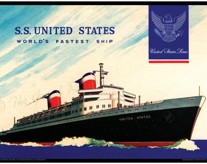 SS UNITED STATES Lines New Retro Travel Poster Ocean Liner Cruise Ship ...