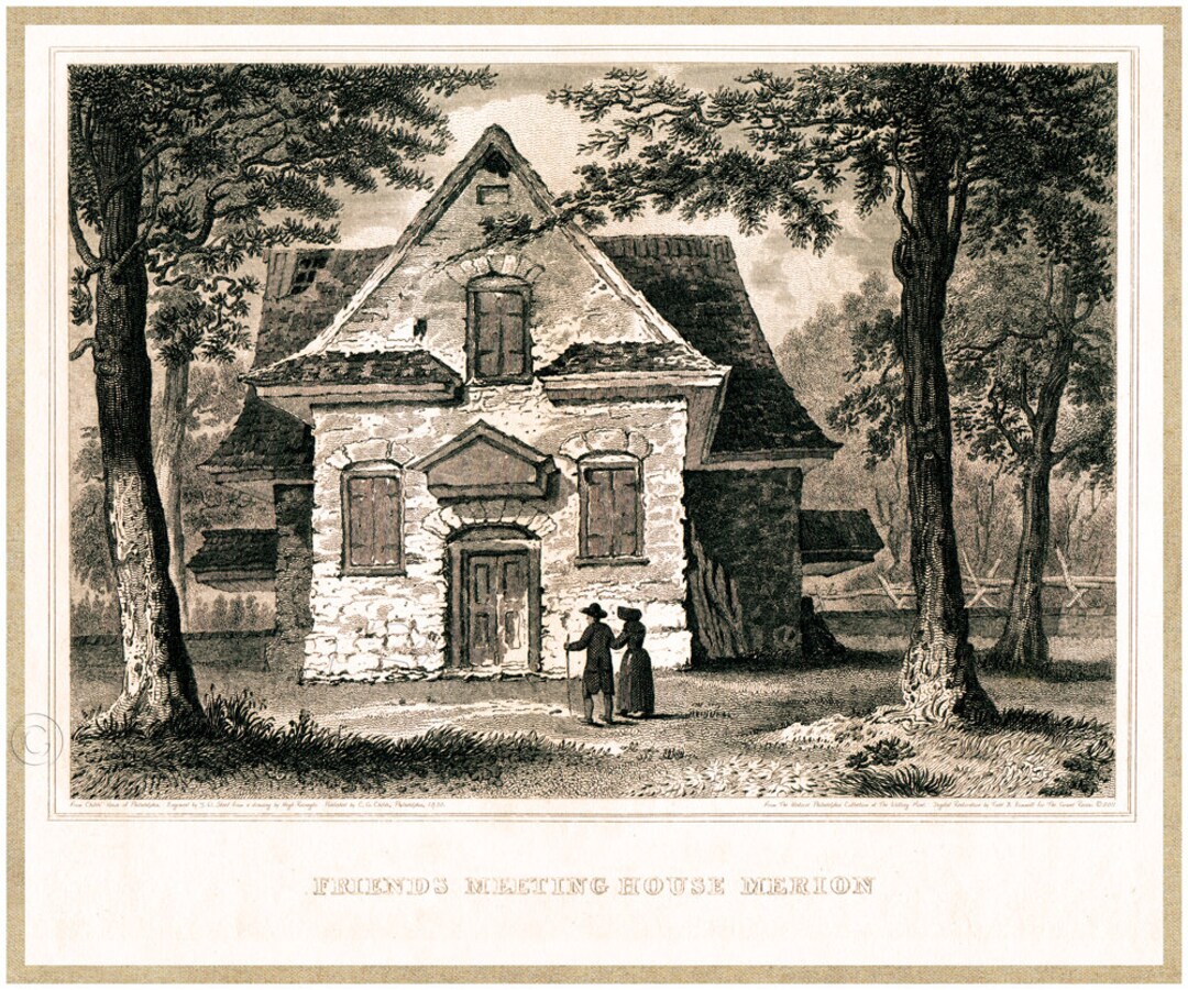 Antique Philadelphia / Main Line Print - the Merion Meeting House ...