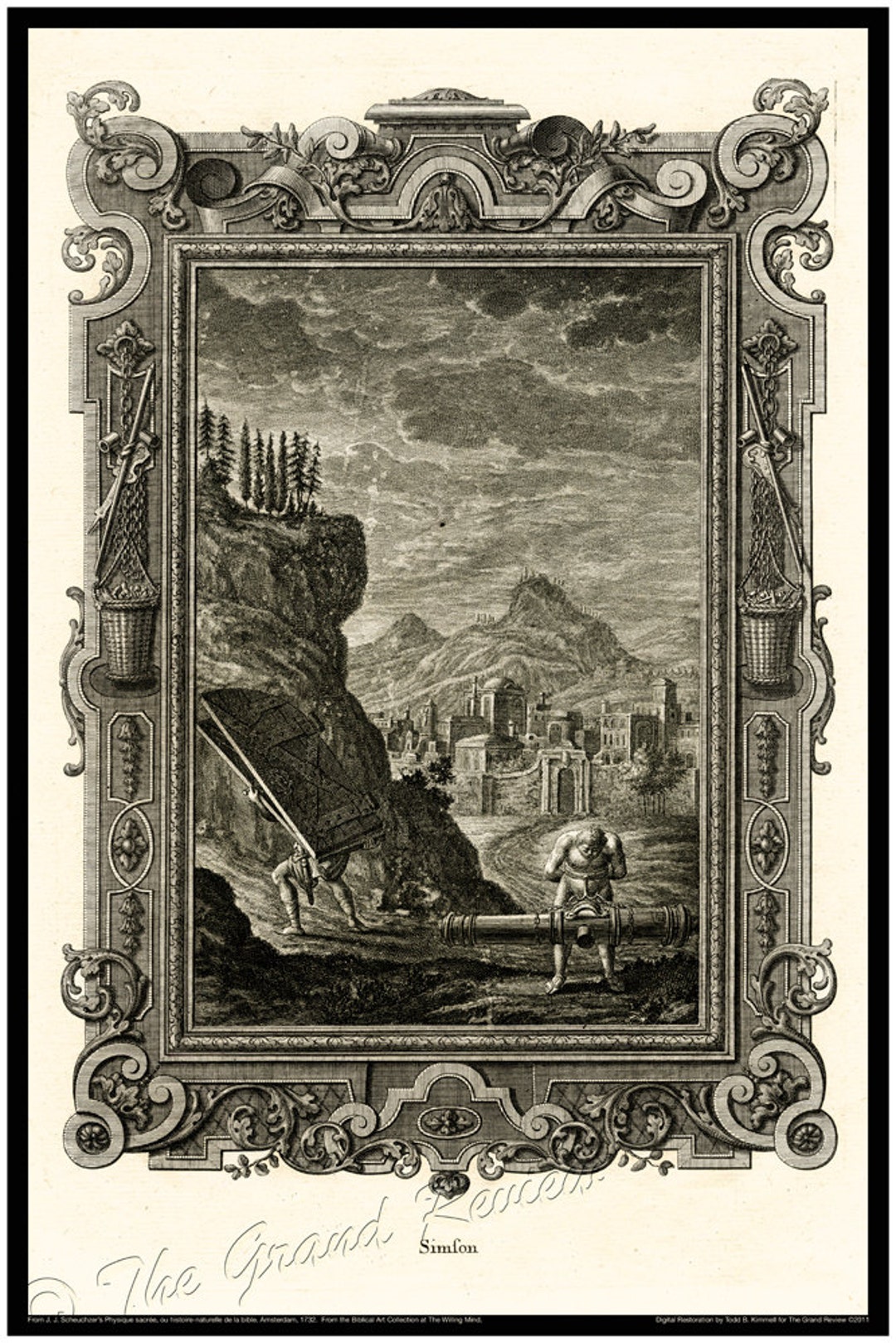 Samson Excercising Carrying the Iron Gates of Gaza Biblical Print ...