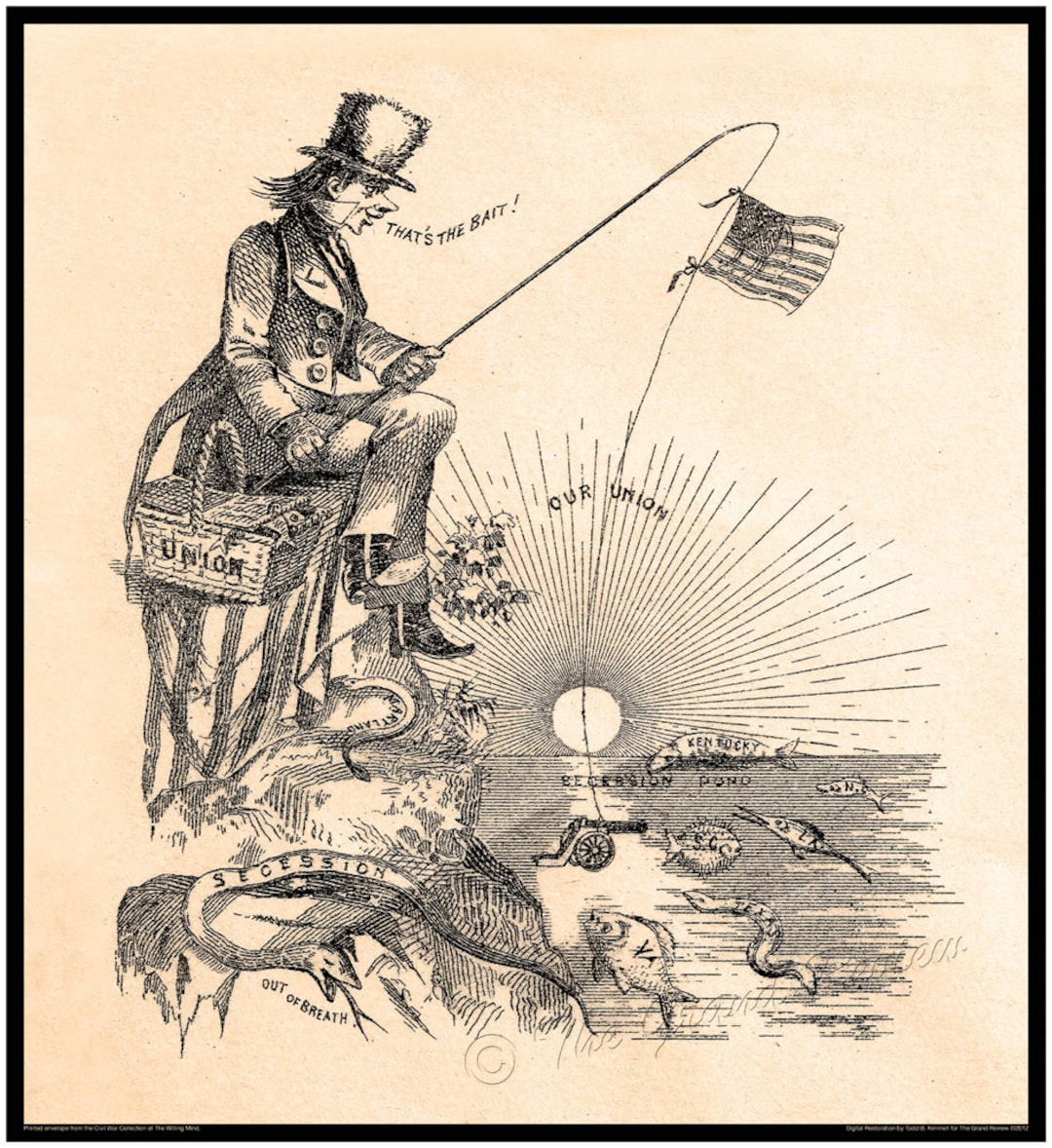 Civil War Print - Uncle Sam as Fisherman - From the Exhibit ZOUAVES ...