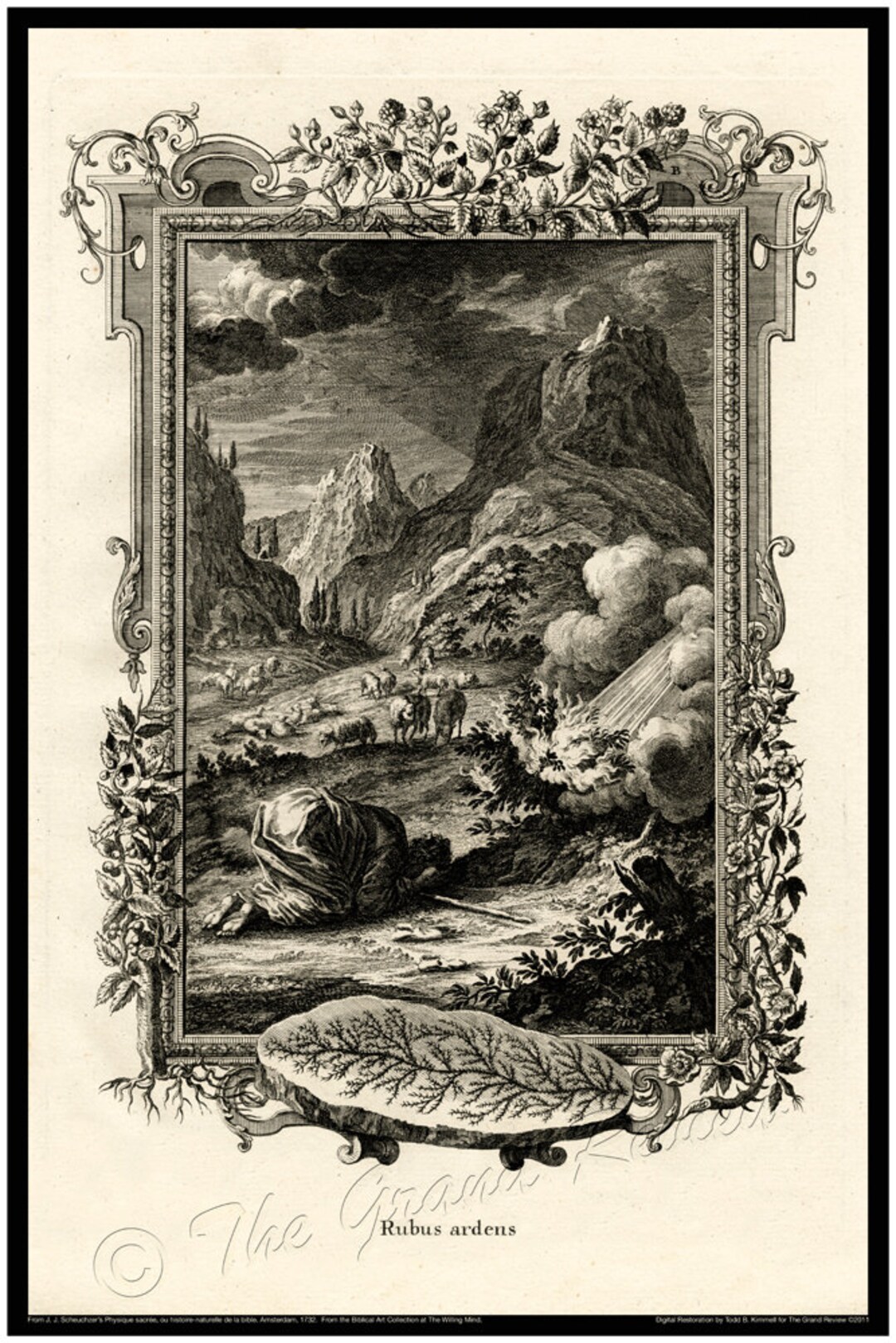 Moses on Mount Horeb the Burning Bush Biblical Print Scheuchzer Physica ...