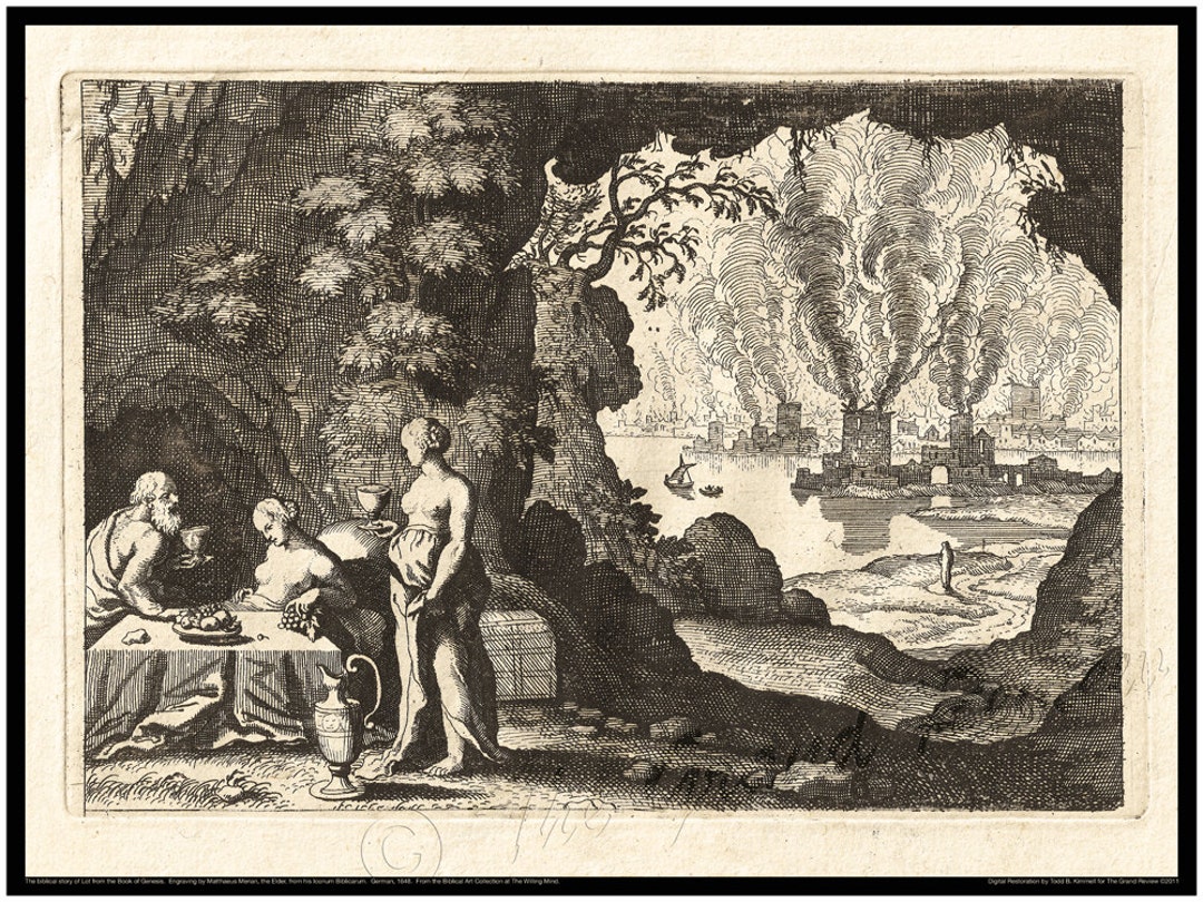 Antique Biblical Print - Lot and His Daughters - Sodom and Gomorrah ...