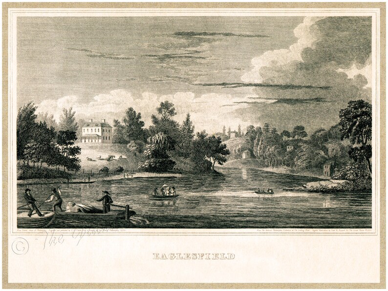 Antique Philadelphia Print - Eaglesfield on the Schuylkill River ...
