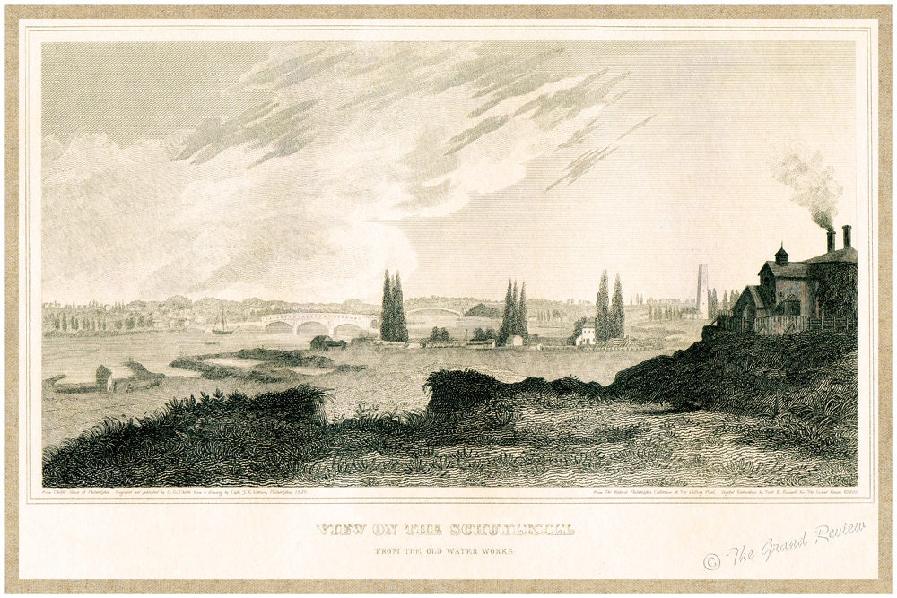 Antique Philadelphia Print - Eaglesfield on the Schuylkill River ...