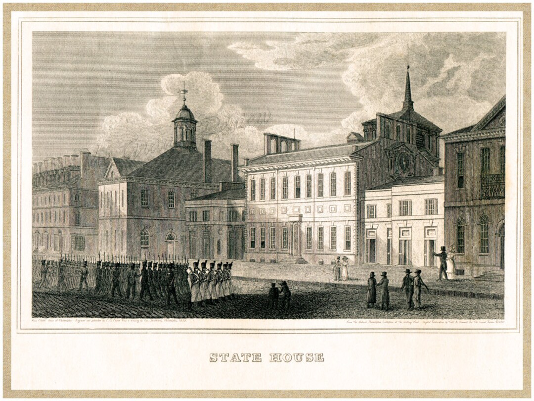 Antique Philadelphia Print - the State House - Independence Hall - 1828 ...