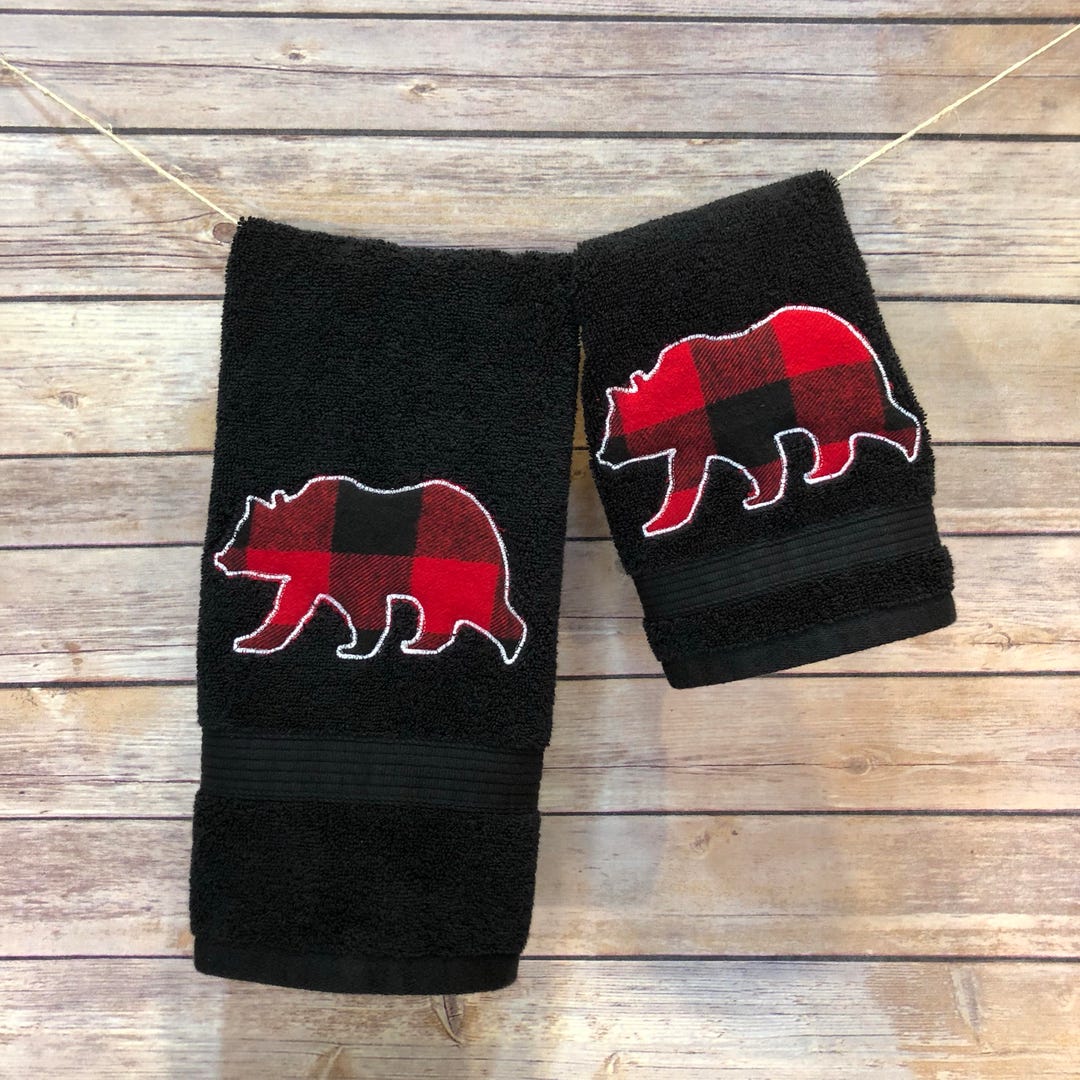 Buffalo Check Bear Appliqued Towel: Red and Black Flannel - Etsy