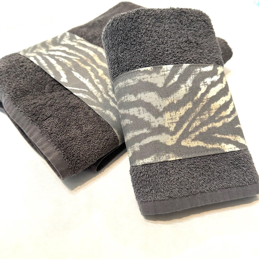 Gray Tiger Stripe Cotton Bathroom Towel - August Ave Towels - Etsy