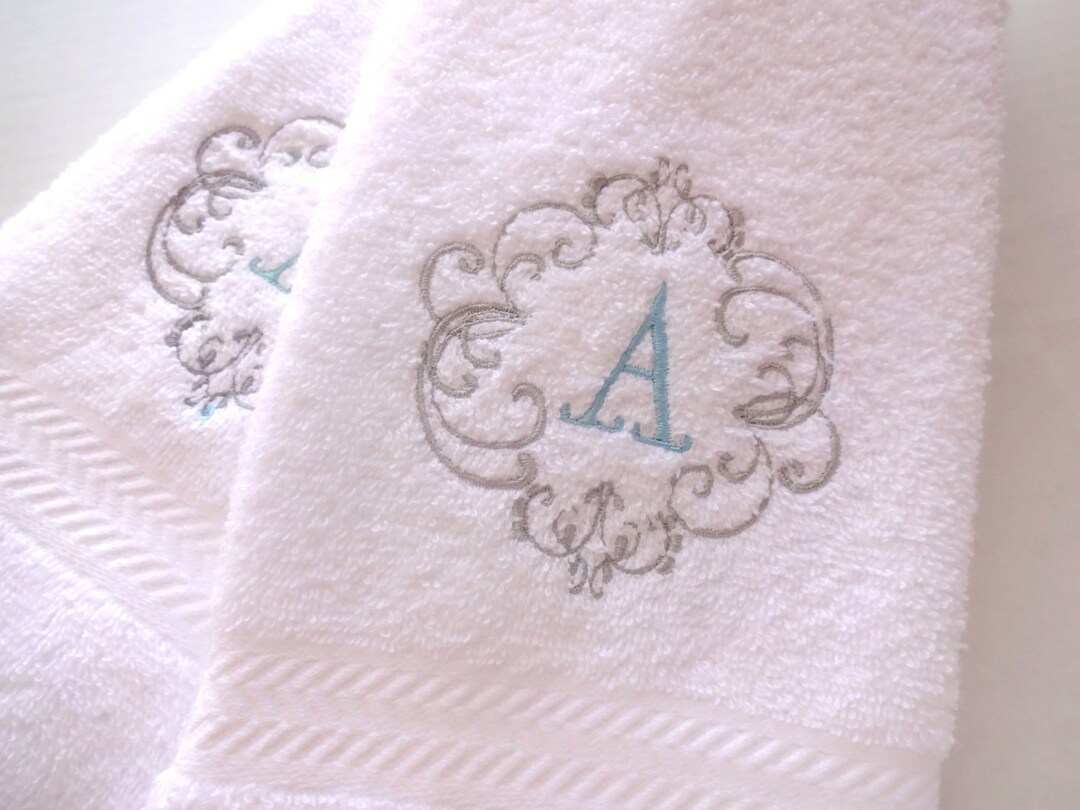 Monogrammed White Cotton Bath Towel: Custom Embroidered Initial - Etsy