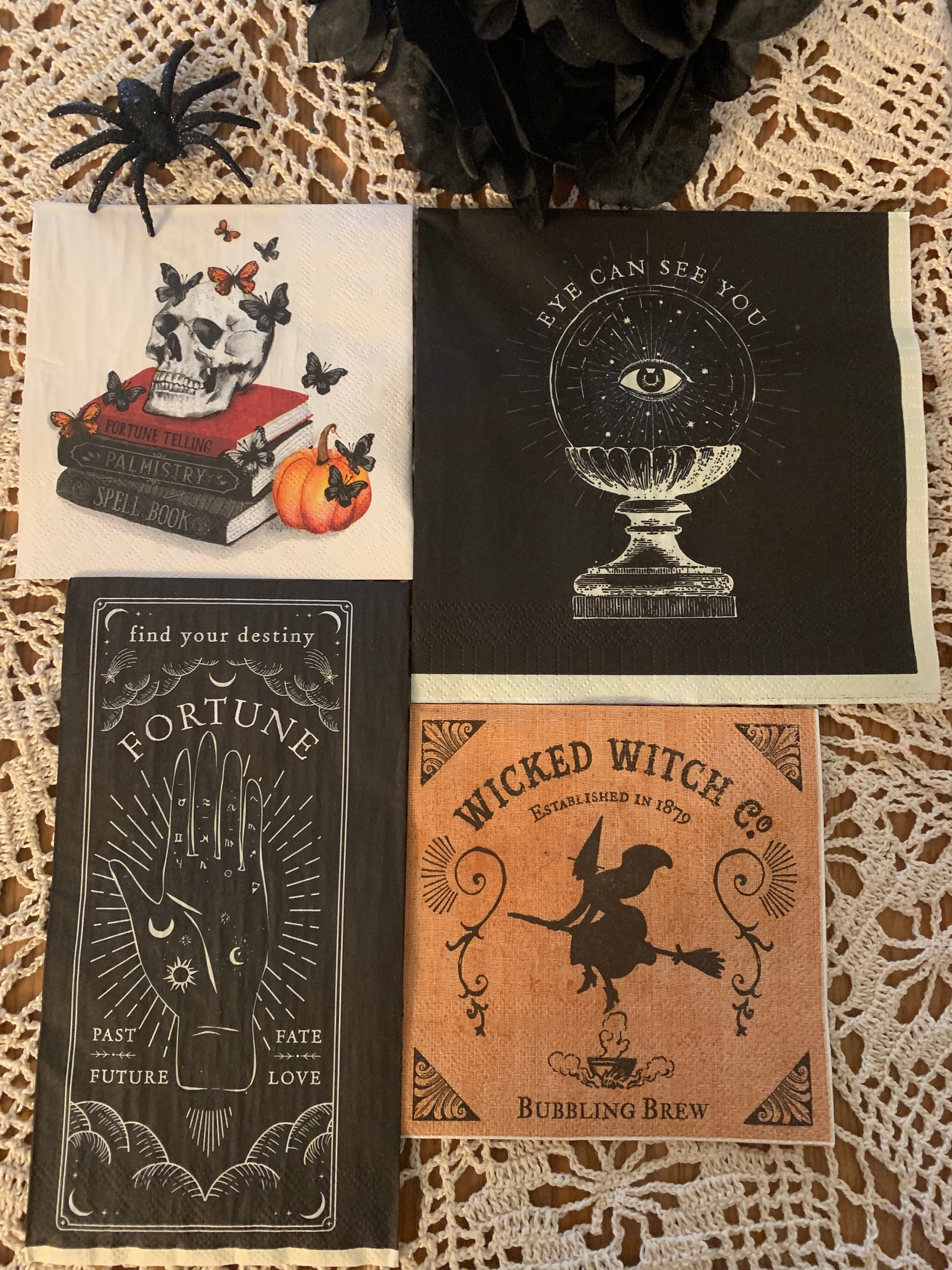 8 Halloween Vintage Style Napkins Decoupage Fortune Skulls Wicked Witch ...