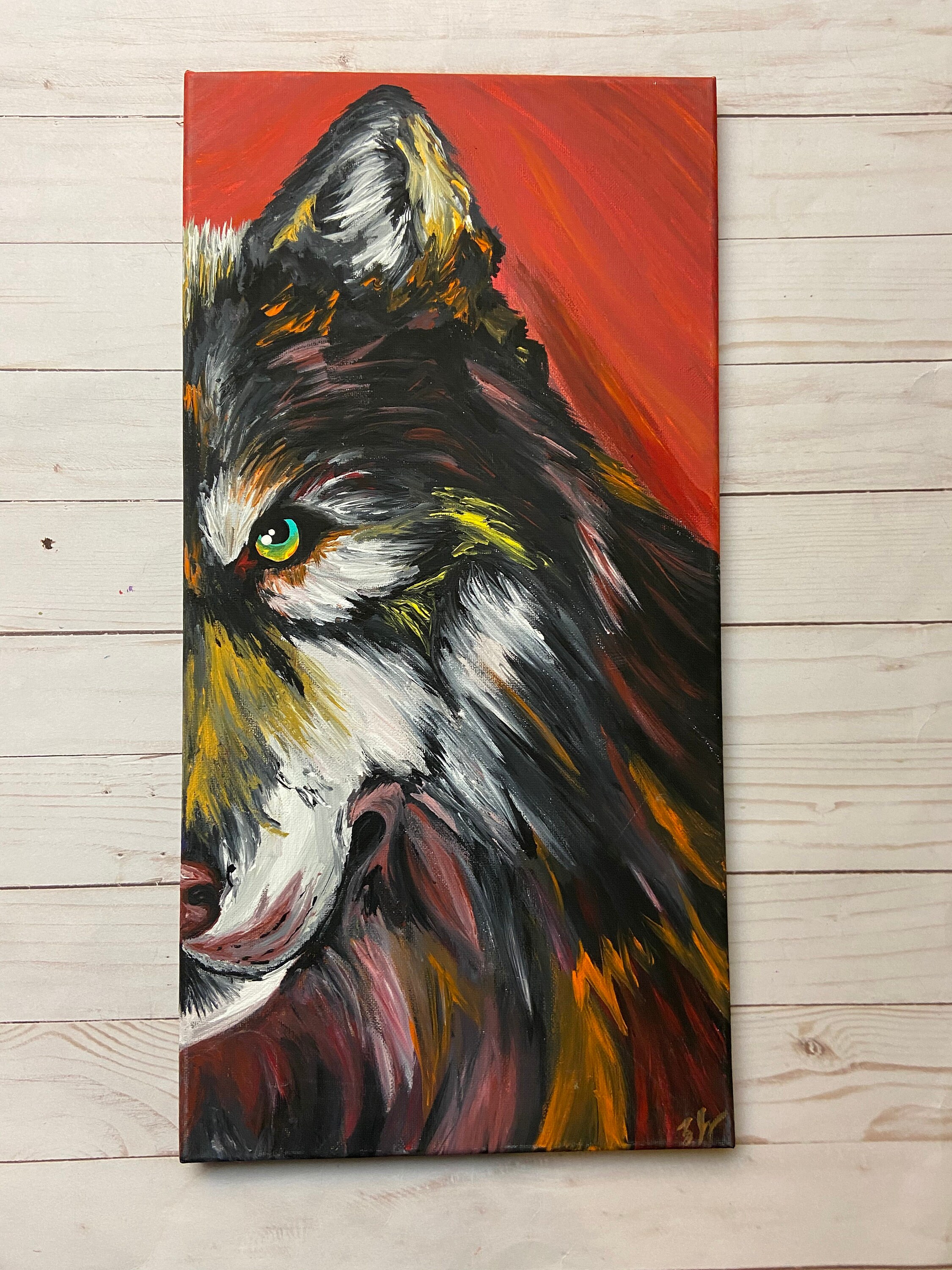 Wolf Acrylic Canvas Painting 10x20 inches | Etsy
