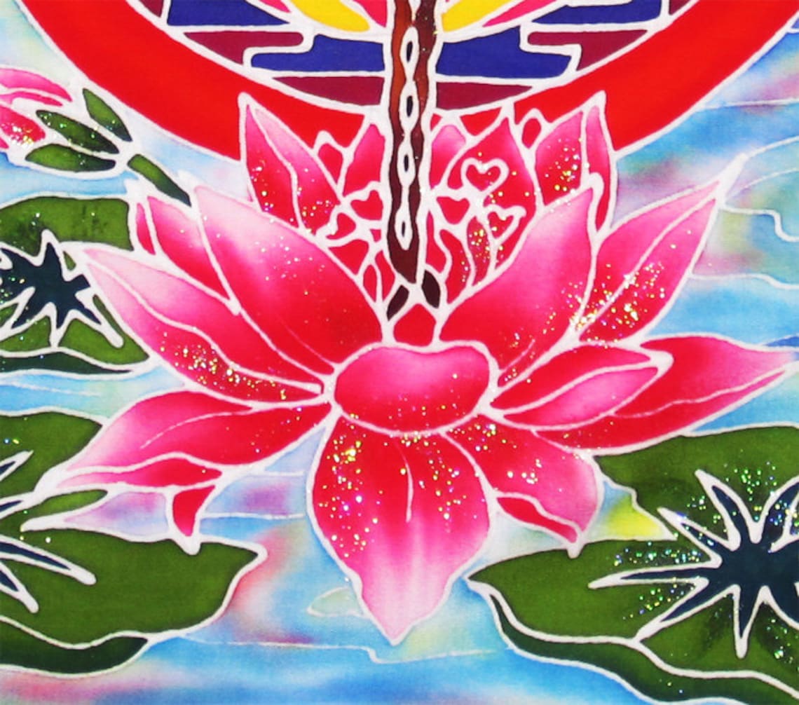 Dragonfly Lotus Batik Banner Tapestry - Etsy