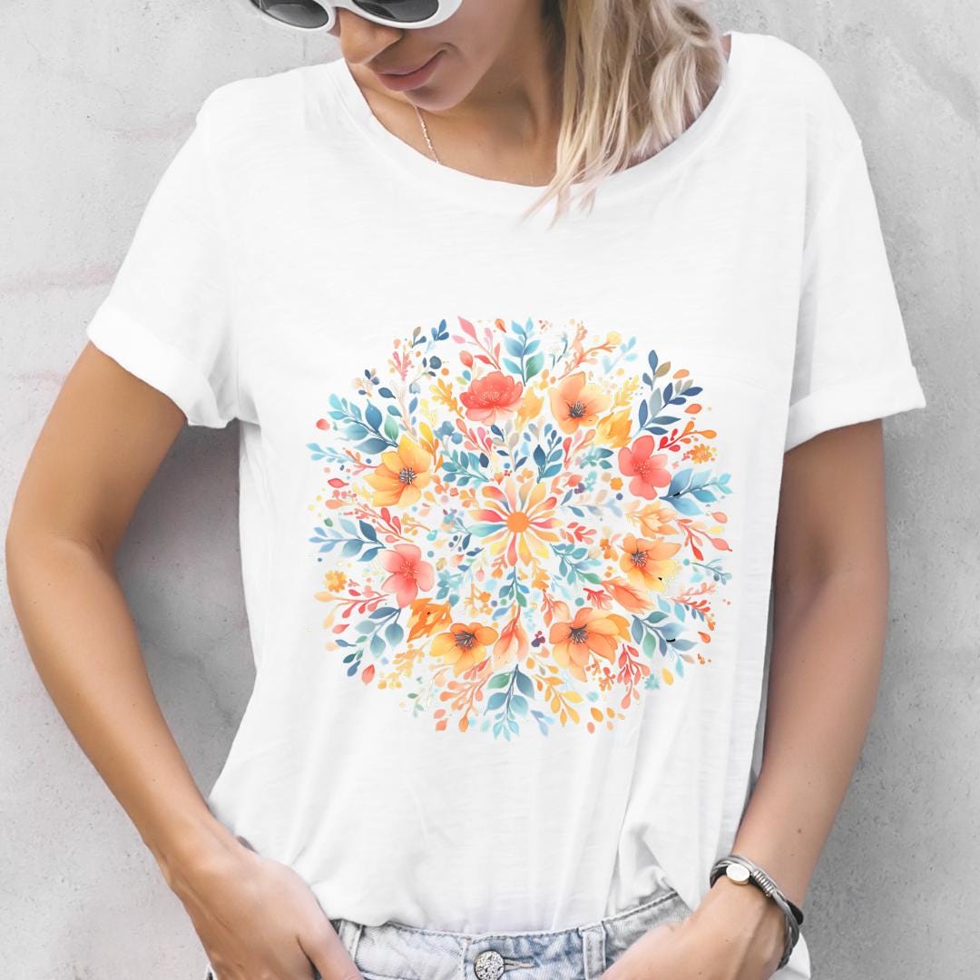 Mandala of Flowers Digital Download Clip Art PNG - Vibrant Floral ...