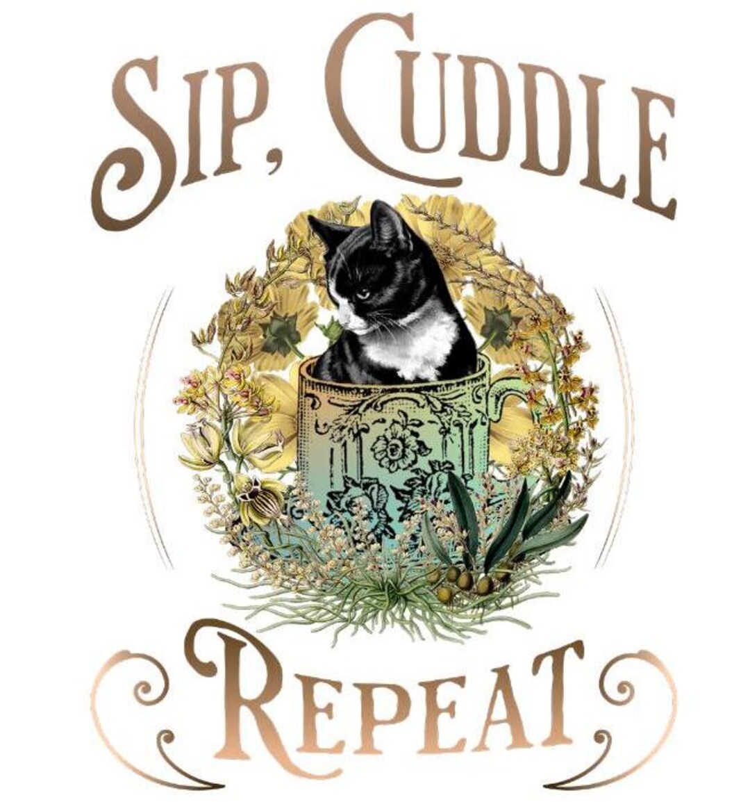 Teacup With Cat in It Clipart PNG - "sip Cuddle Repeat" Instant Digital ...