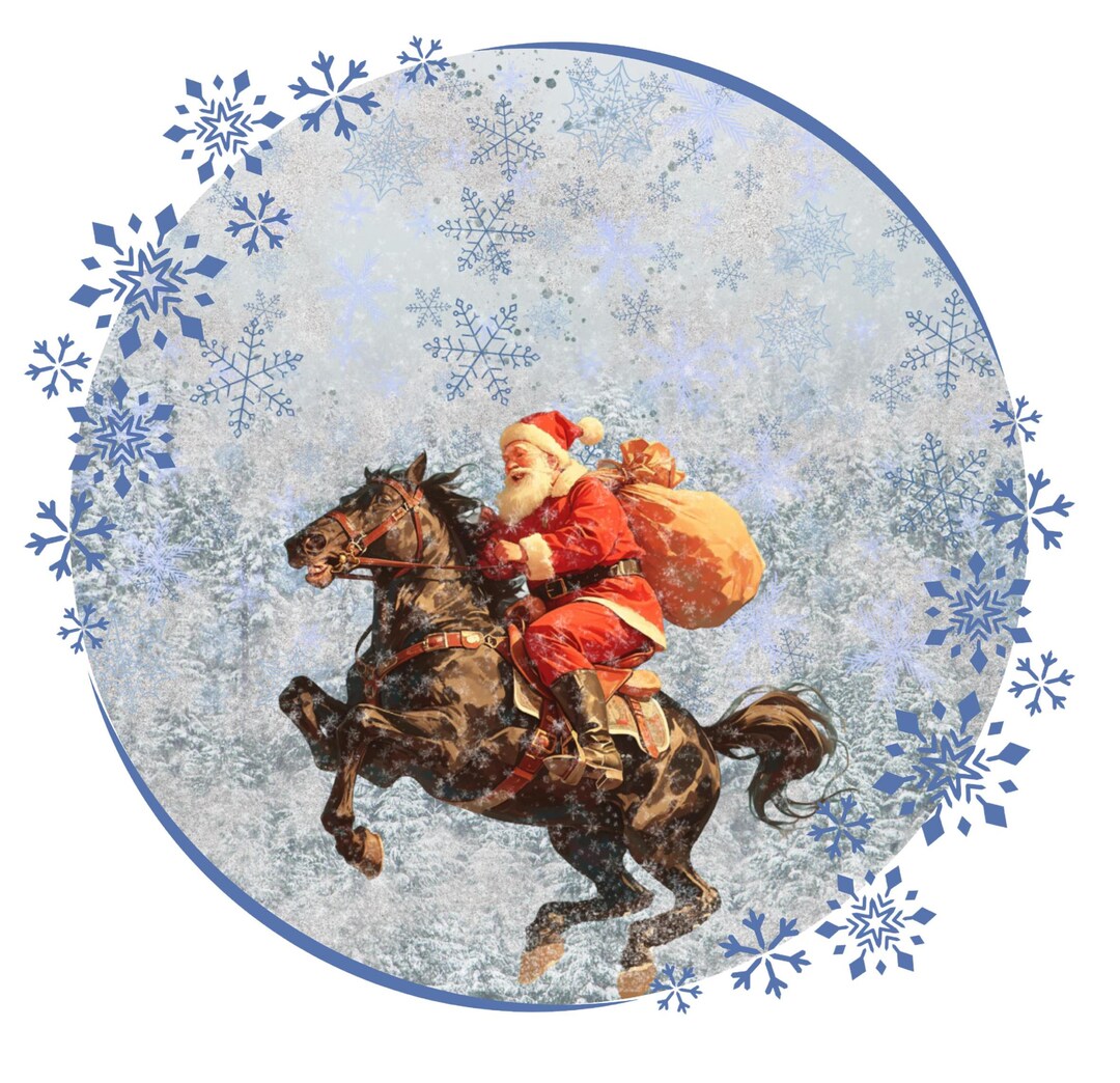 Christmas Bucking Bronco Cowboy Santa Claus, Vintage Stle Digital ...
