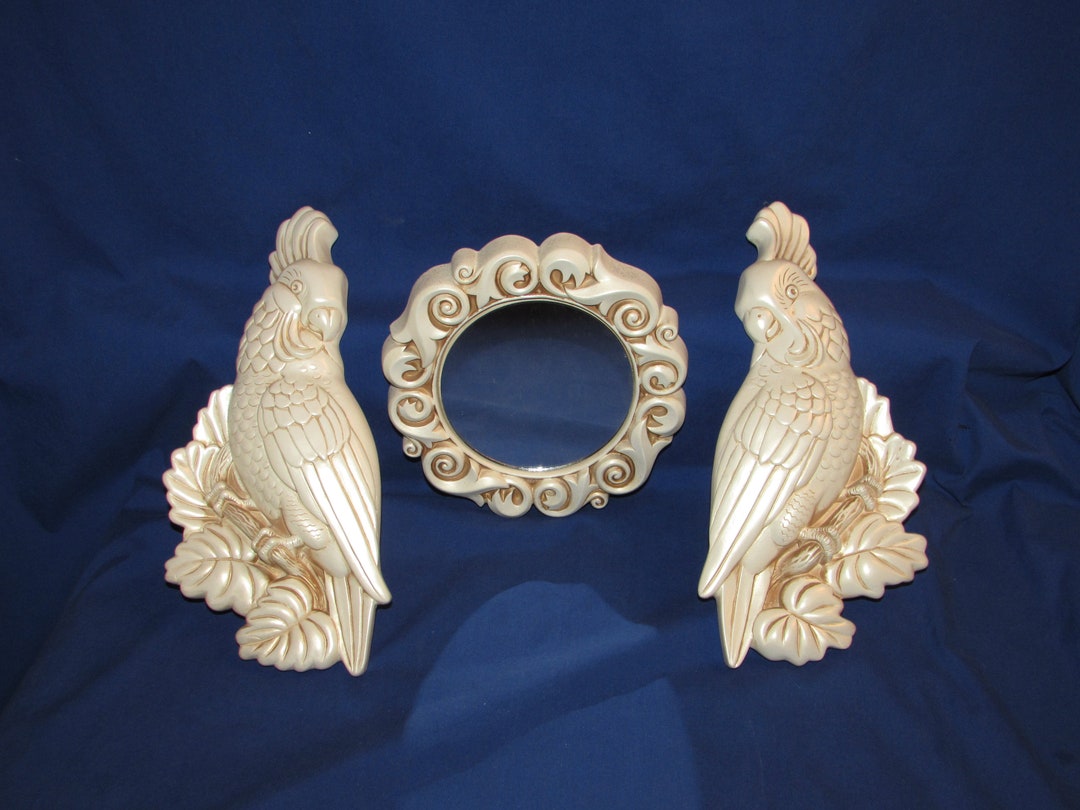 MILLER STUDIO CHALKWARE Parrots and Mirror 1970s Vintage Wall Decor ...
