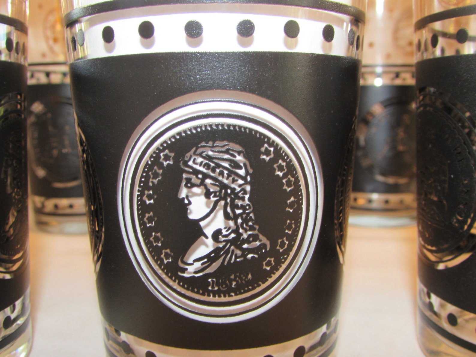 COCKTAIL GLASSES Black and Gold Coins 1960s Set of 8 Free Shipping - Etsy