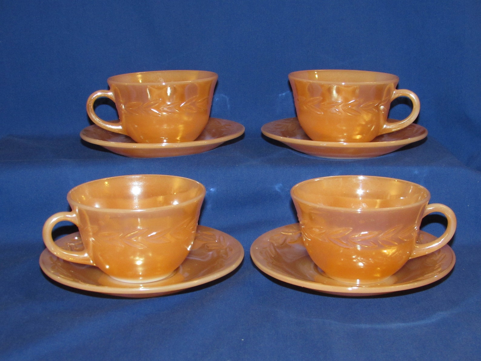 FIRE KING LUSTERWARE Laurel Teacups and Saucers 1950s Set of 4 Free ...