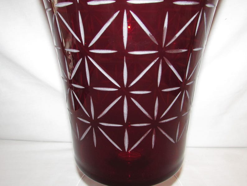 PARTYLITE VASE or CANDLEHOLDER Large Red Etched With Clear Pedestal ...