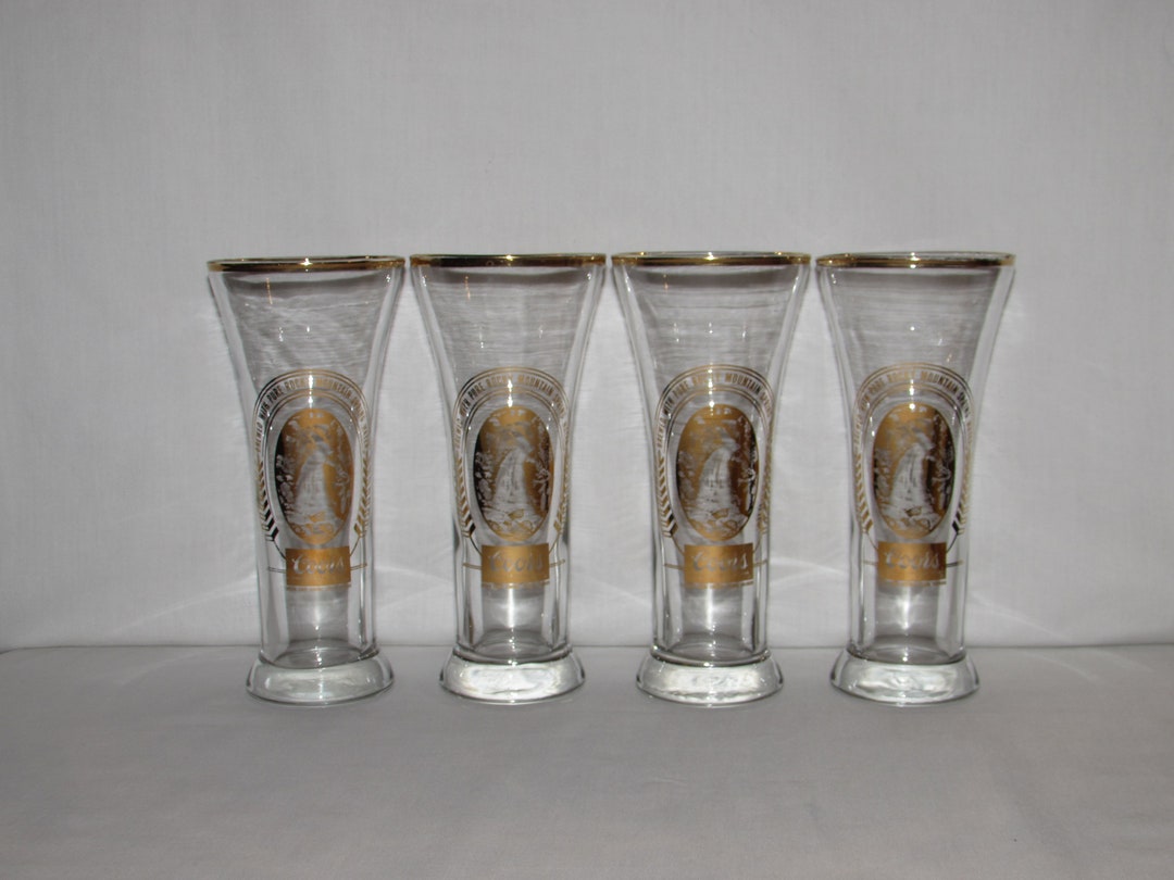 Coors Pilsner Glasses Set Of 4 Gold Detailing 1970s Breweriana Etsy