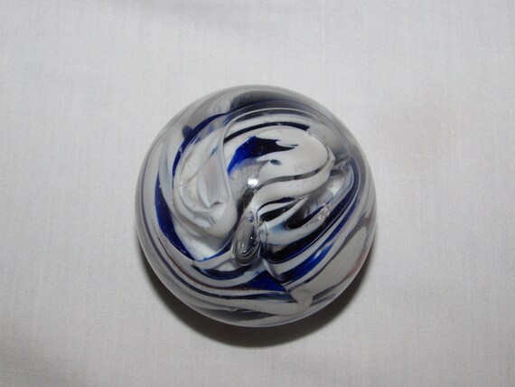 PAPERWEIGHT Glass Blue Orange and White Vintage Office Free Shipping ...