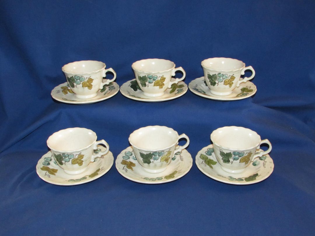 METLOX VINEYARD Vernon Ware 6 Cup and Saucer Sets 1960s Free Shipping ...