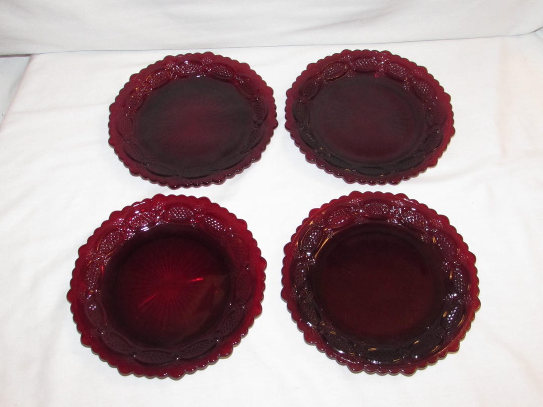 AVON 1876 CAPE COD Dessert Plates Set of 4 1980s Ruby Red Free Shipping ...