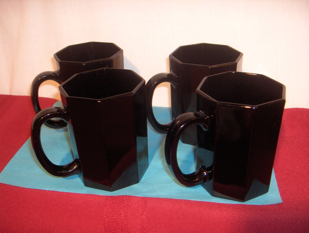 ARCOROC OCTIME MUGS Black Octagon Cups France Set of 4 - Etsy