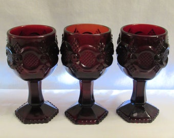 Set of 3 Vintage Avon 1876 Ruby Red Cape Cod Collection Wine Glasses - Etsy