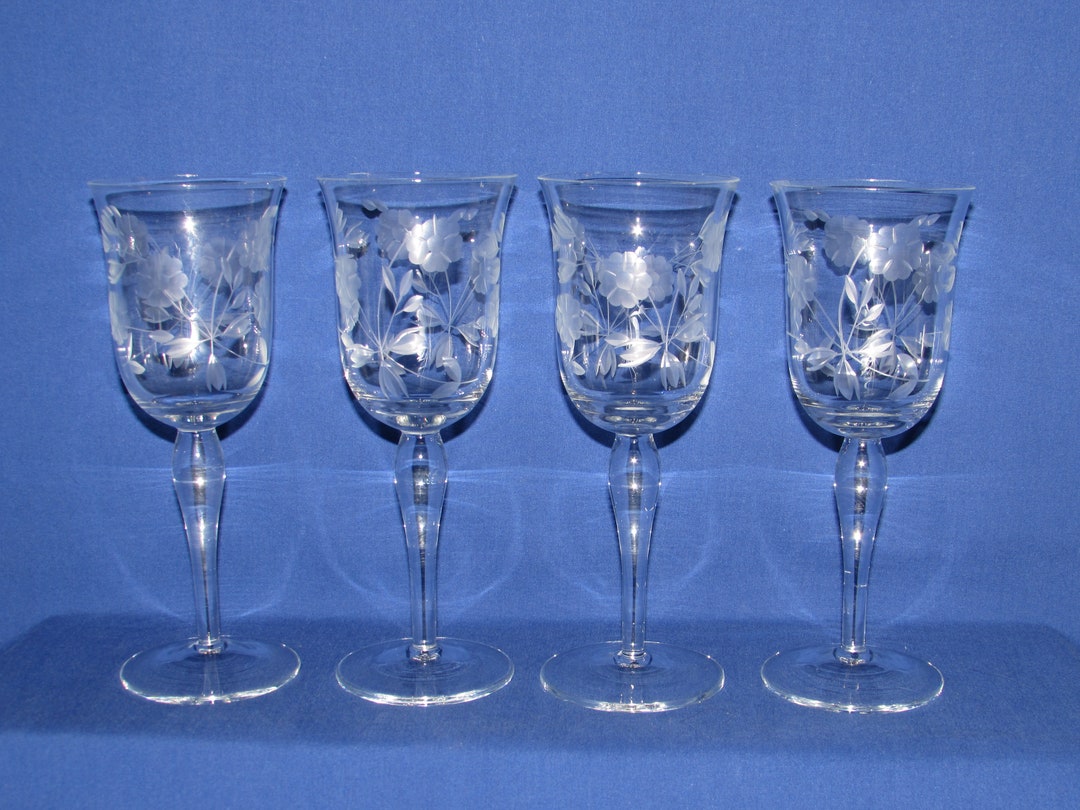 Etched Crystal WINE GLASSES 7 Ounce Set of 4 Free Shipping - Etsy
