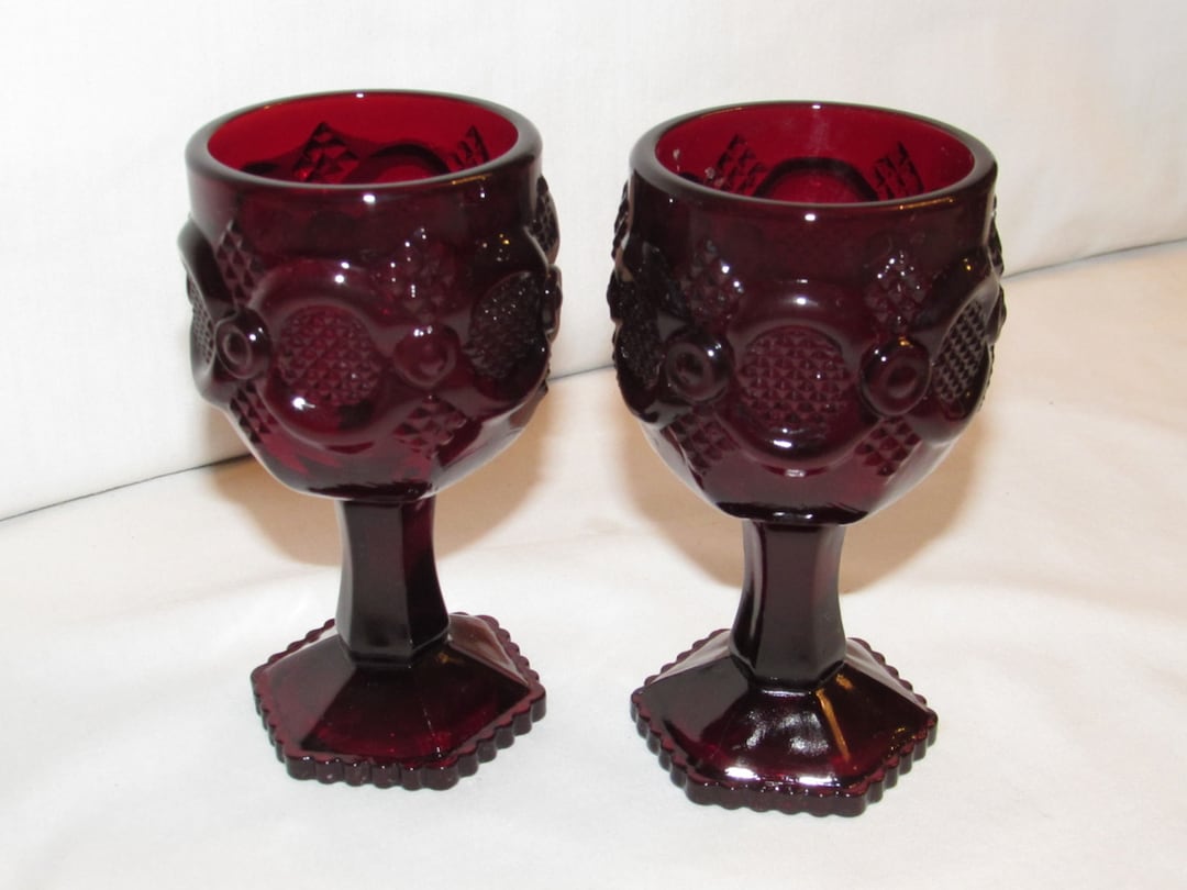 AVON 1876 CAPE COD Collection Small Ruby Red Goblets Sherry Set of 2 ...