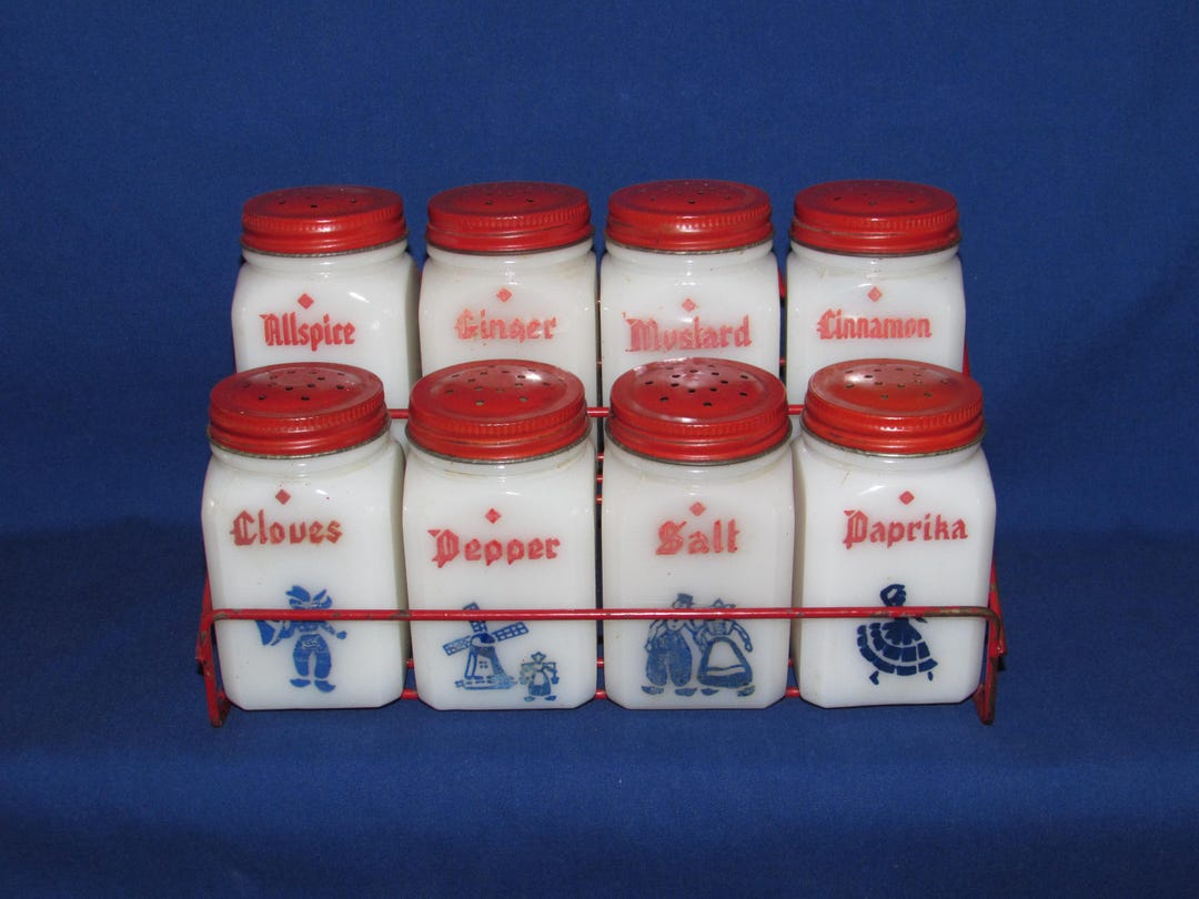SPICE SET Hazel Atlas Dutch 8 Jars and Rack 1940s Free Shipping - Etsy