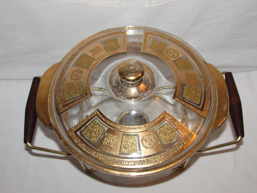 GEORGES BRIARD Casserole Dish and Warming Stand 1960s Fire King Free ...