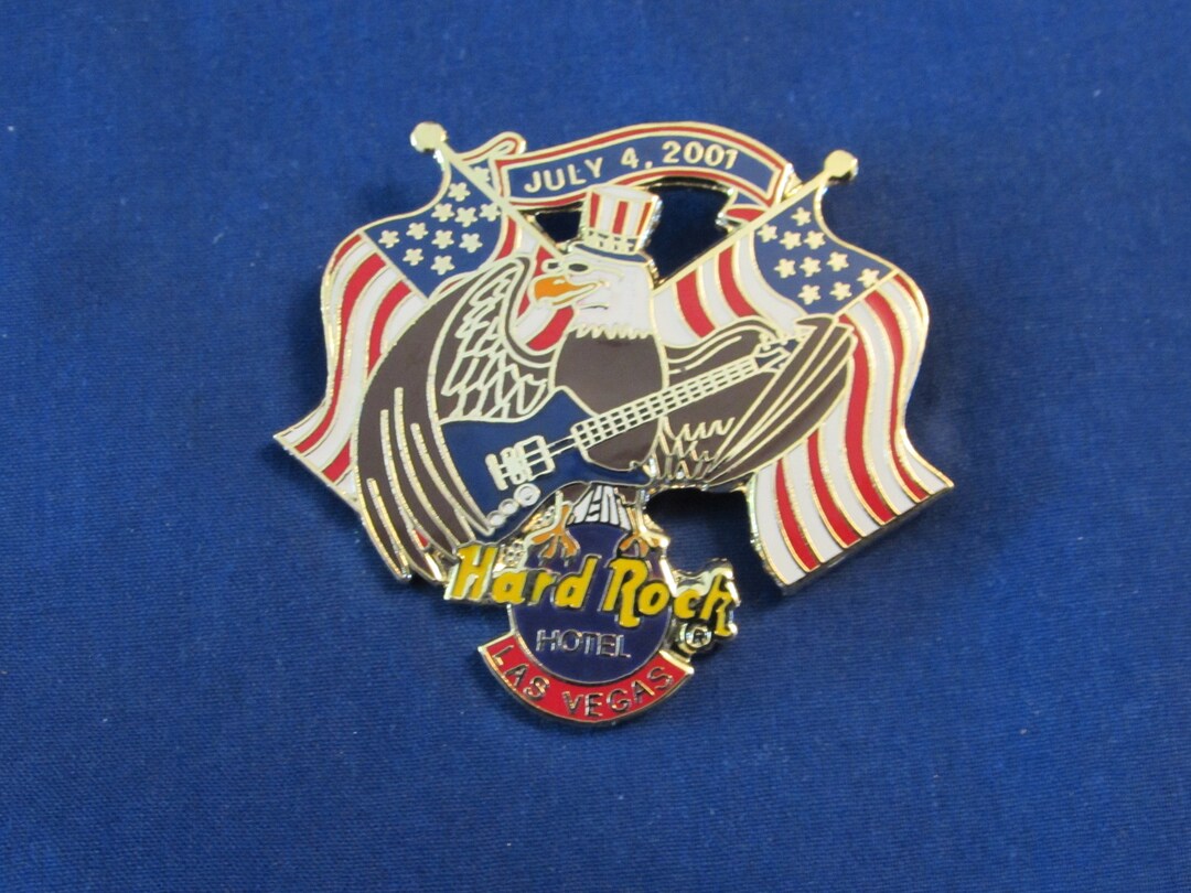 HARD ROCK PIN Las Vegas July 4th 2001 Two Flags Eagle Blue Guitar Free ...