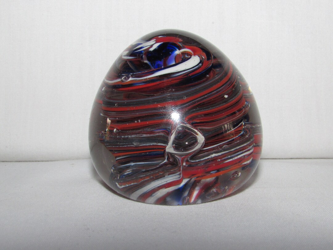 PAPERWEIGHT Glass Red White and Blue Vintage Office Free Shipping - Etsy