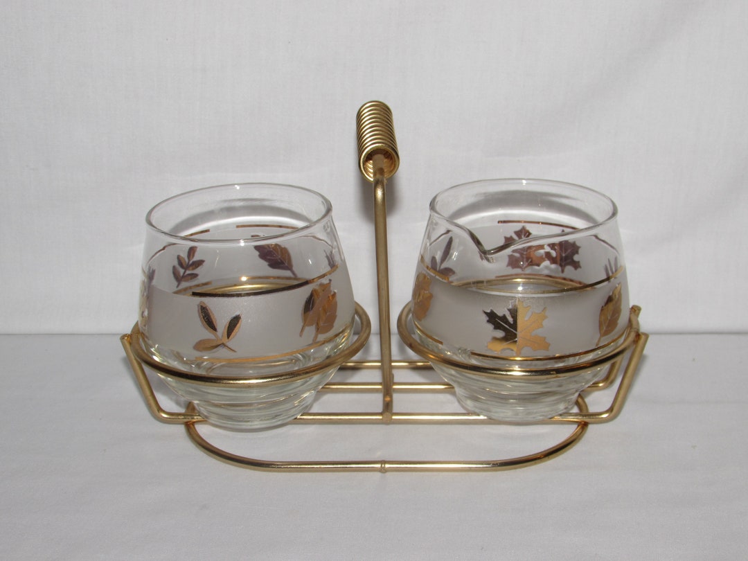 LIBBEY GOLD FOLIAGE 3 Piece Sugar and Creamer Caddy Set 1950s - Etsy