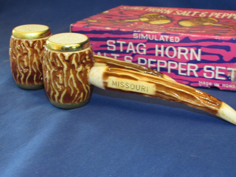 MISSOURI STAG HORN Pipe Salt and Pepper Shaker Set Vintage Souvenir ...